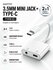 Адаптер для 3.5мм MiniJack + Type-C - Type-C, двойной, белый