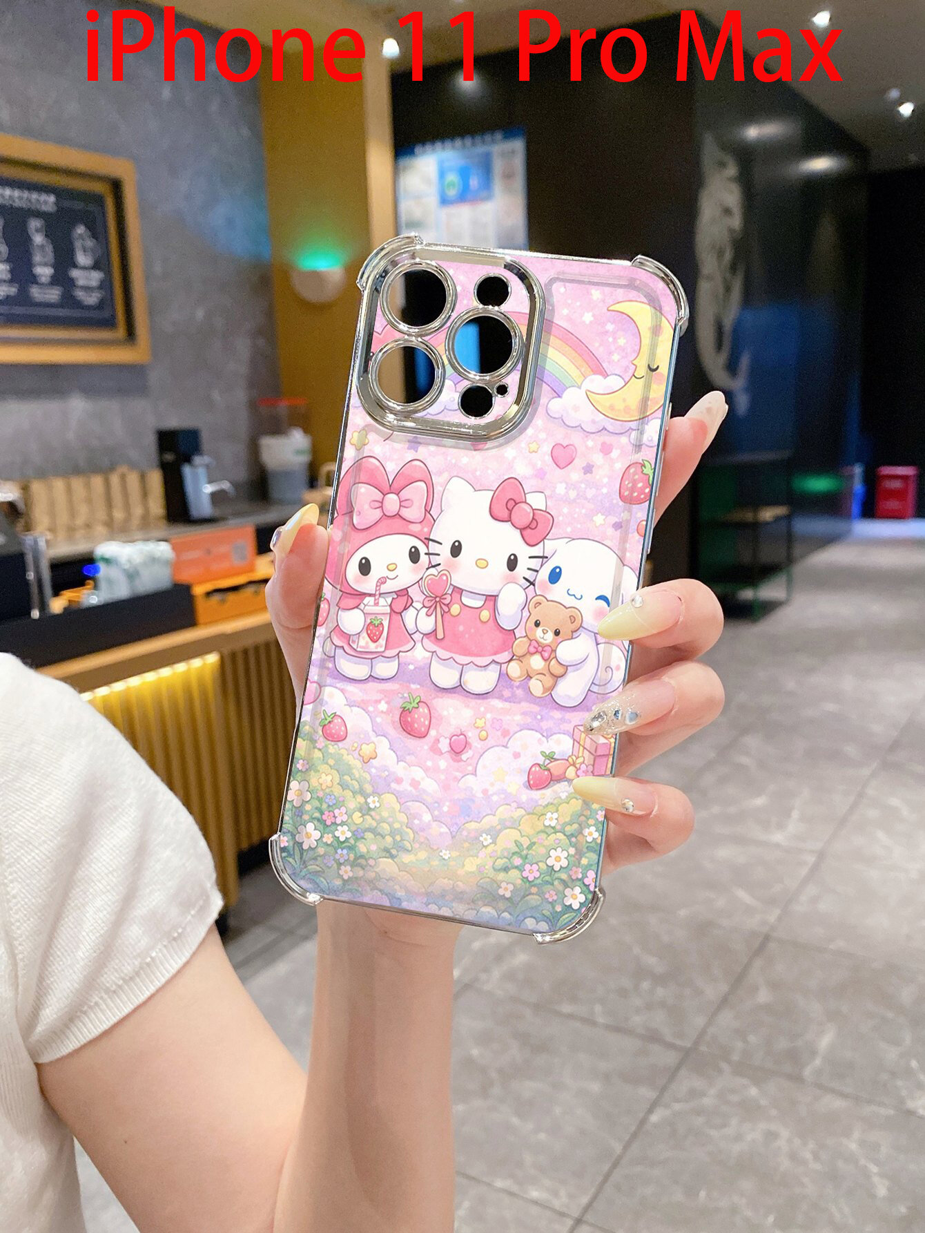 Мягкий чехол с гальваническим покрытием для iPhone 11 Pro Max с милыми Куроми, Мелоди и Hello Kitty.
