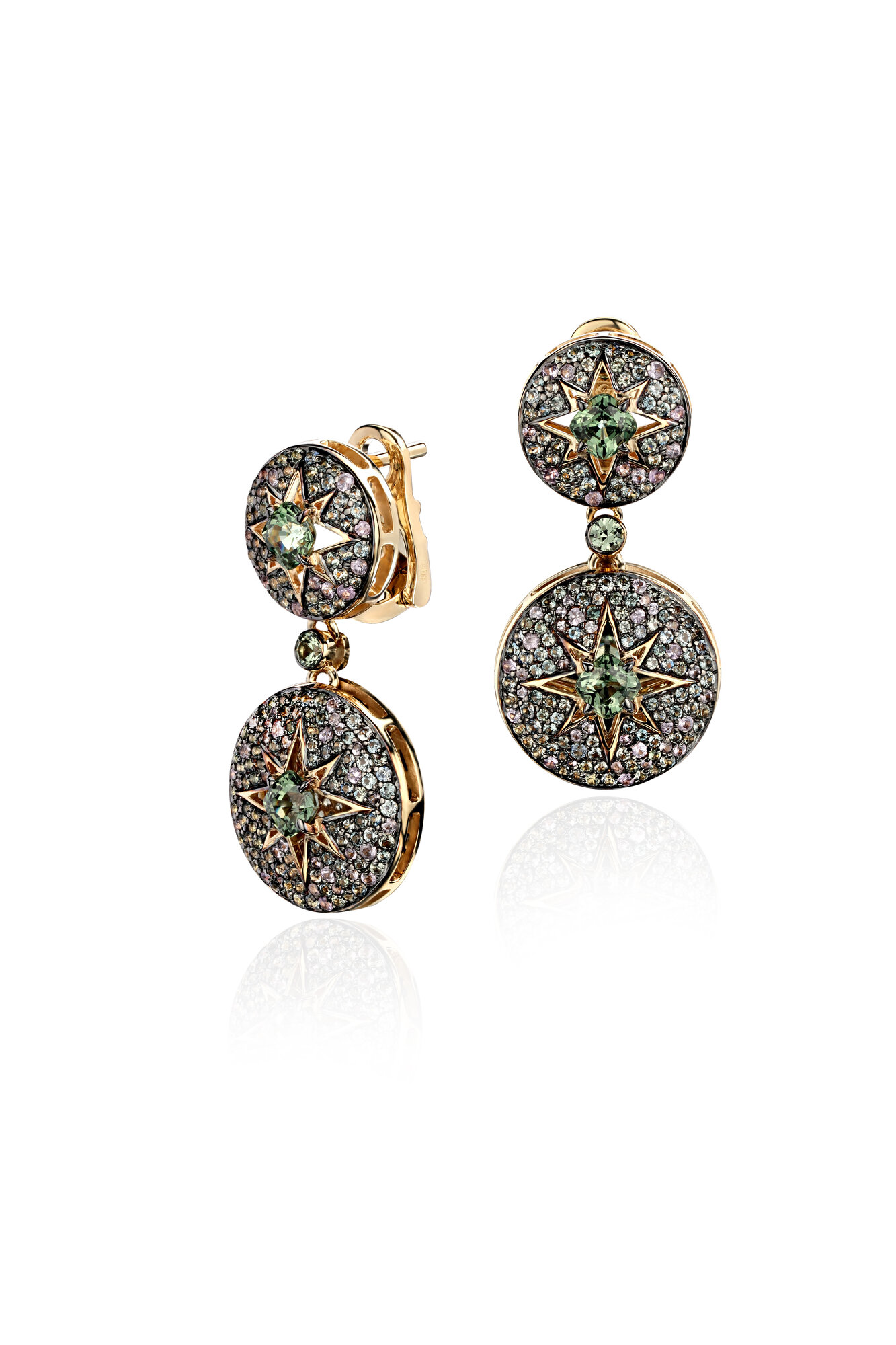 Серьги, желтое золото, 585 проба, сапфир