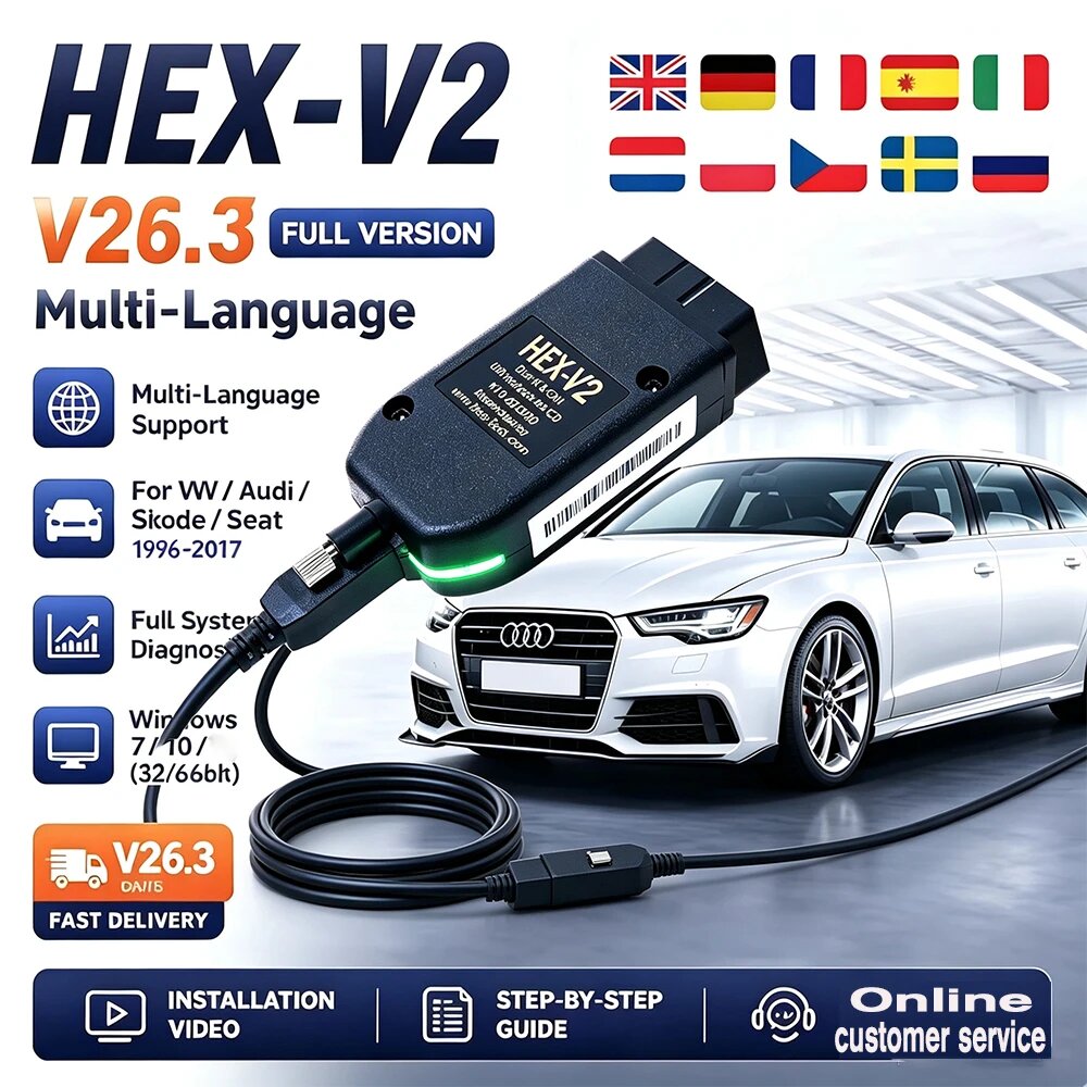 Лучший диагностический сканер VAG V26.3 2026 года, инструмент VAG, кабель VAG KKL, кабель VAG COM, диагностический кабель OBD2, многоязычный сканер OBD2 HX V2 vcds
