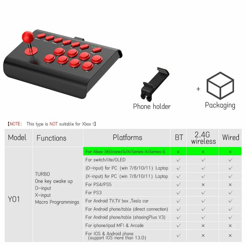 Аркадный джойстик JT02 для ПК, PS4, Android, iOS black no for xbox
