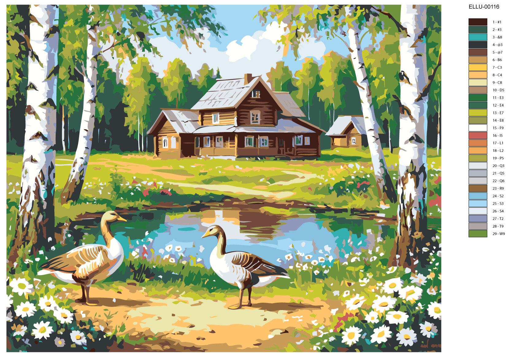 Картина по номерам, 40 x 50, ELLU-00116, летняя деревня