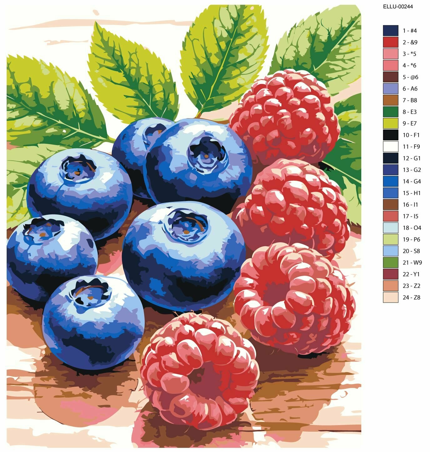 Картина по номерам, 40 x 50, ELLU-00244, ягоды, голубика, малина