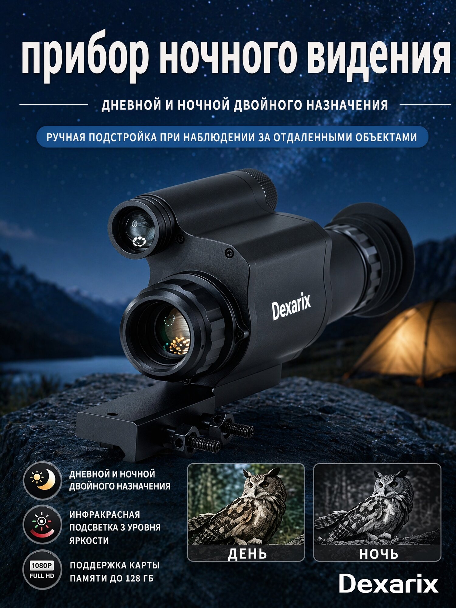 Прибор ночного видения NV075-35-940 с ИК-подсветкой 940нм, прицельной сеткой, под Пикатинни для охоты, алюминиевый корпус