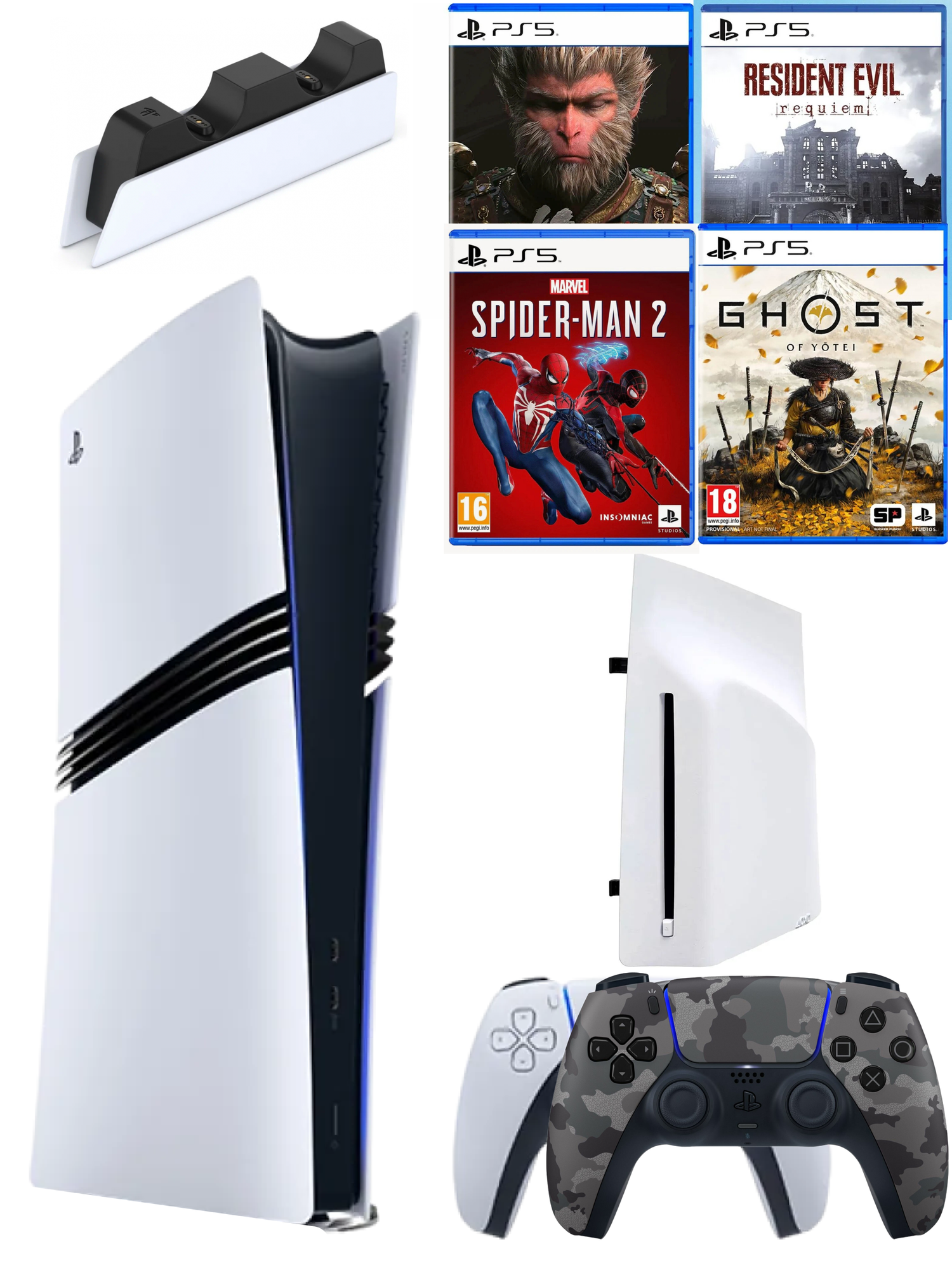 Игровая приставка Sony PS 5 Pro Digital Edition+Зарядная станция+ Дисковод +2-ой геймпад+4 игры , 2Tb SSD