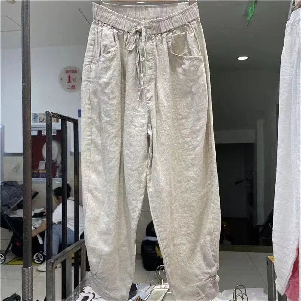 Женские свободные брюки из хлопка L, Бежевый, light khaki