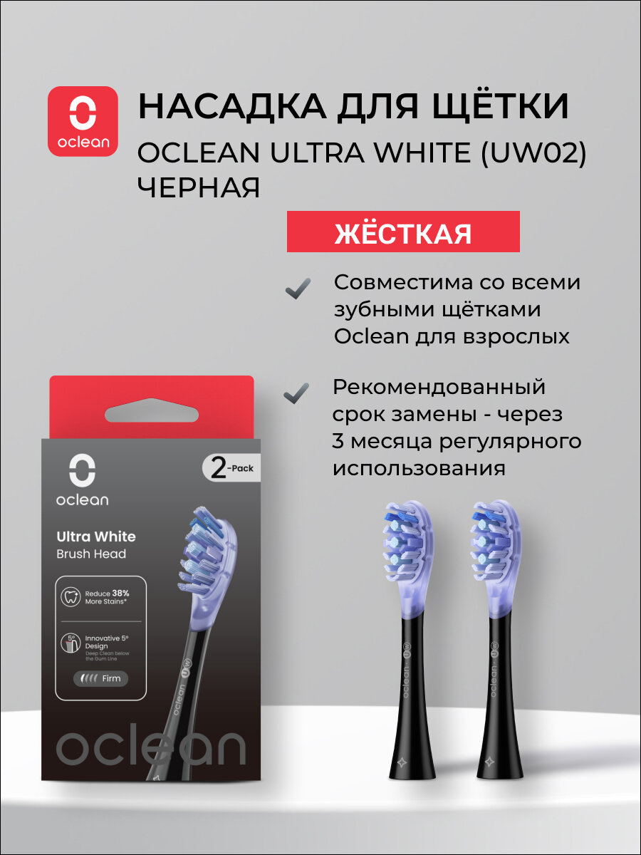Комплект насадок Контроль зубного налета для Oclean X Ultra UW02 (2шт, Черный)