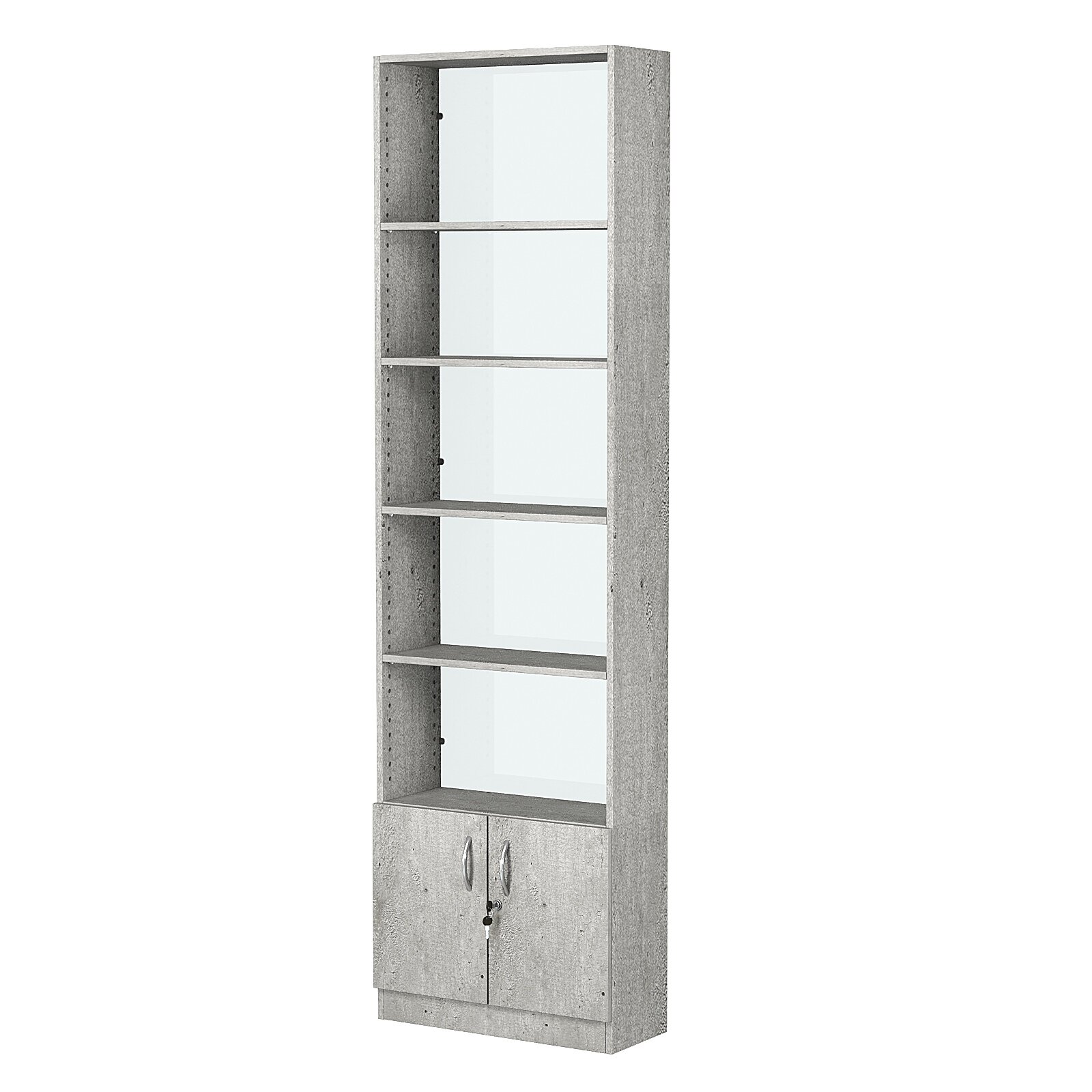 Стеллаж из ДСП с 4-мя полками 250x600 мм серии LEVEL-4 №4-1 (З/C - стекло), Метрополитан Грей