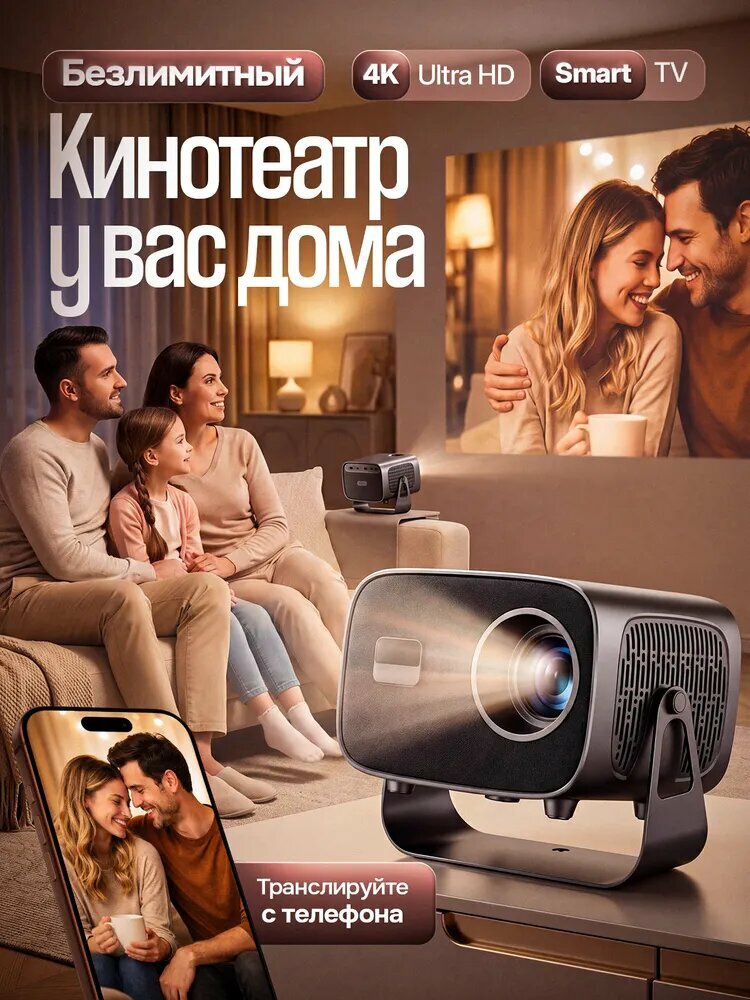 Проектор для фильмов, Bluetooth, Wi-Fi