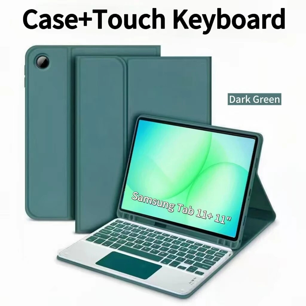 Чехол HUAIBX для Samsung Galaxy Tab A11 Plus 11", с клавиатурой Dark Green-3, French