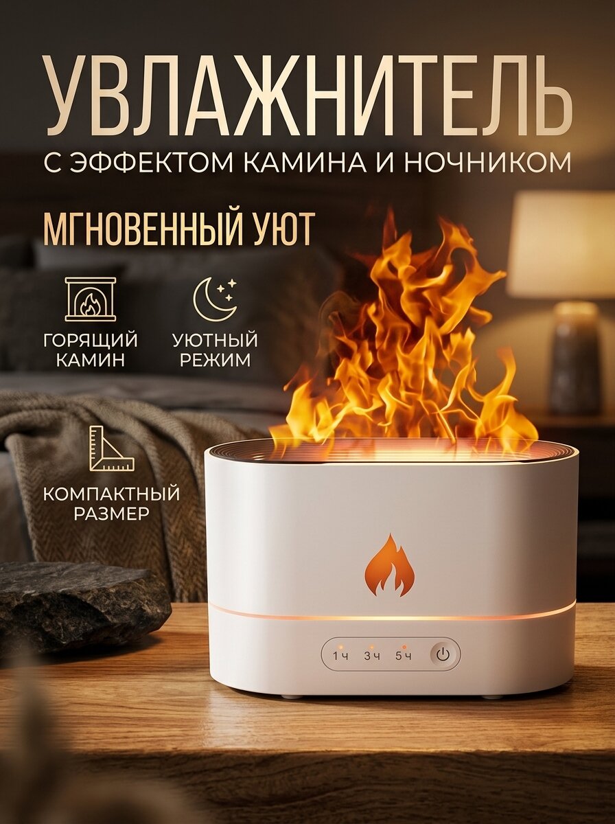 Увлажнитель воздуха, настольный с разноцветной подсветкой/аромадиффузор/Мини увлажнитель воздуха/Ночник/для дома, Белый
