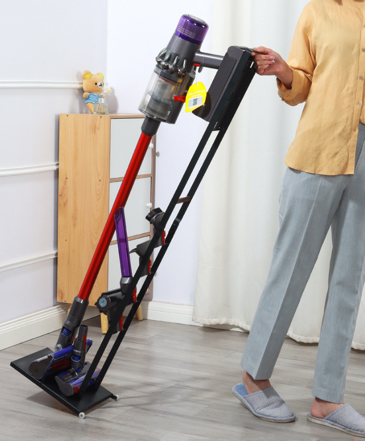 Напольная стойка-подставка MyPads для вертикальных пылесосов Dyson и насадок к нему из нержавеющей стали. Черная