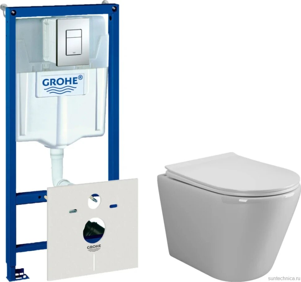 Комплект Унитаз подвесной Ceramicanova Highlight Rimless CN1804 с микролифтом, безободковый + Система инсталляции для унитазов Grohe Rapid SL 3877200