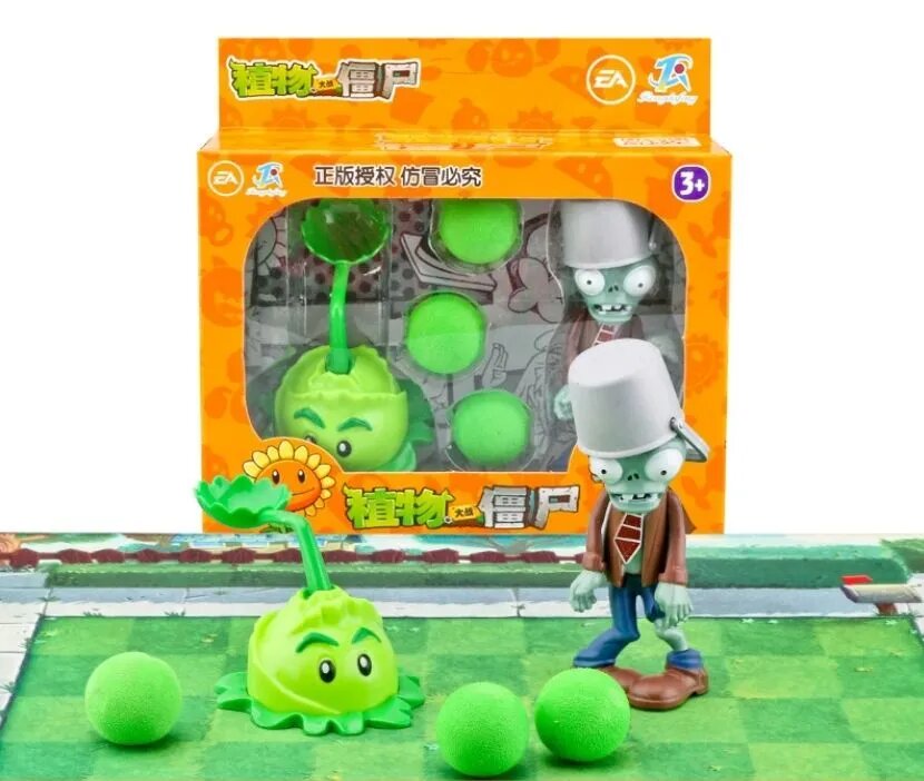 Набор игрушек "Растения против Зомби" (Plants vs. Zombies), мягкий винил, с запускаемыми шарами, подарочная коробка с окном, Новогодний подарок