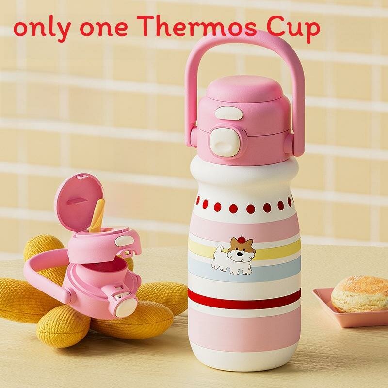 Kids cartoon puppy doublewalled stainless steel insulated cup with straw for school and travel style b