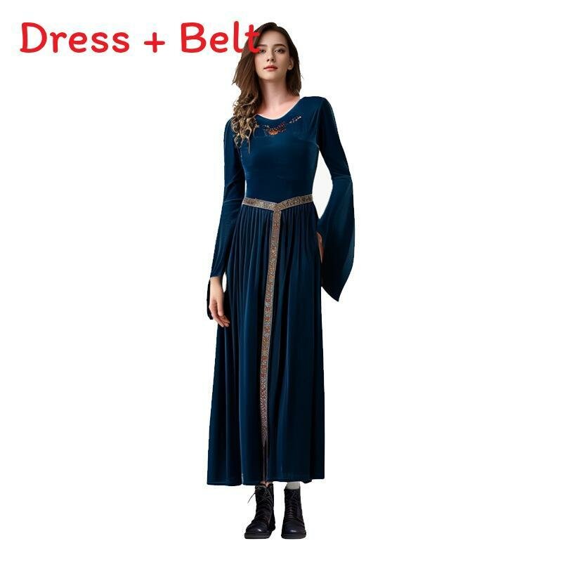 Vintage european queen dress with flared sleeves for cosplay and theatrical events brand, blue m