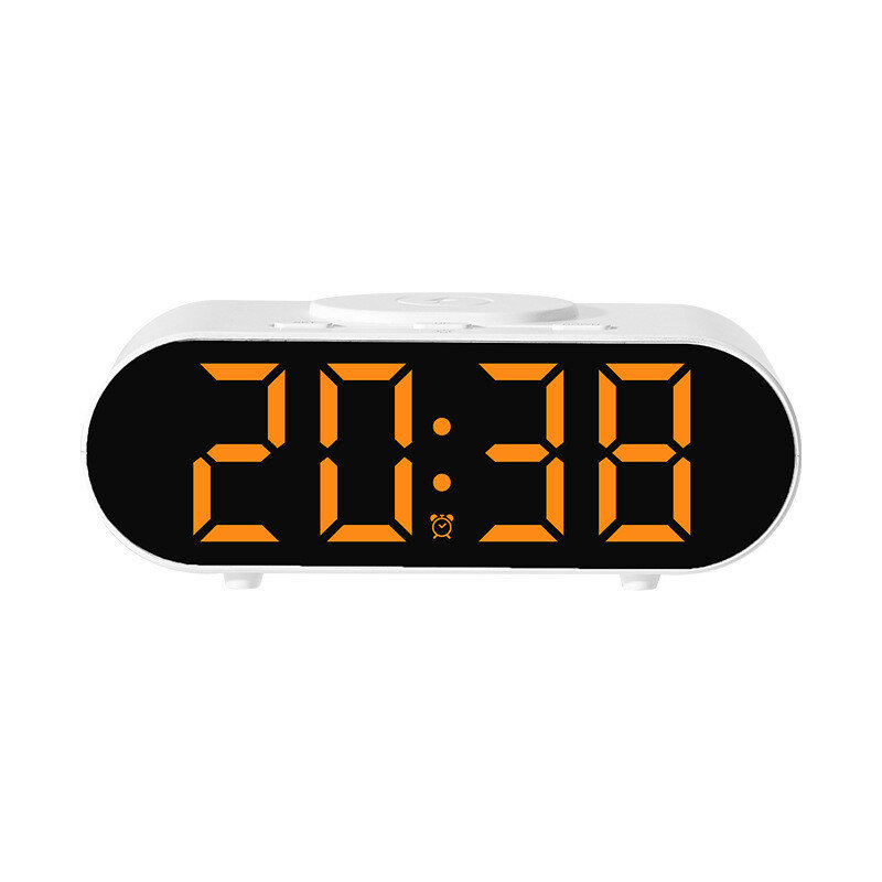 Digital led bedside clock with dual power supply and alarm function for home decor, orange