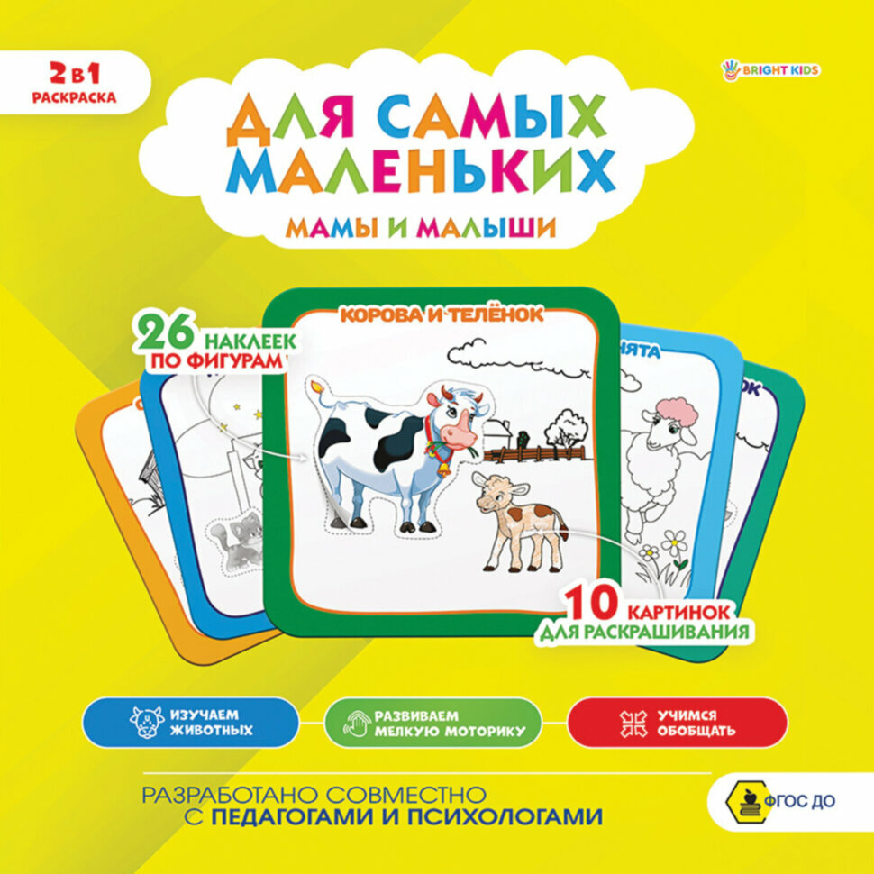 Книжка-раскраска для самых маленьких цвета, 40 наклеек, 215х215 мм, 8 страниц, BK, Р-9931, 690954