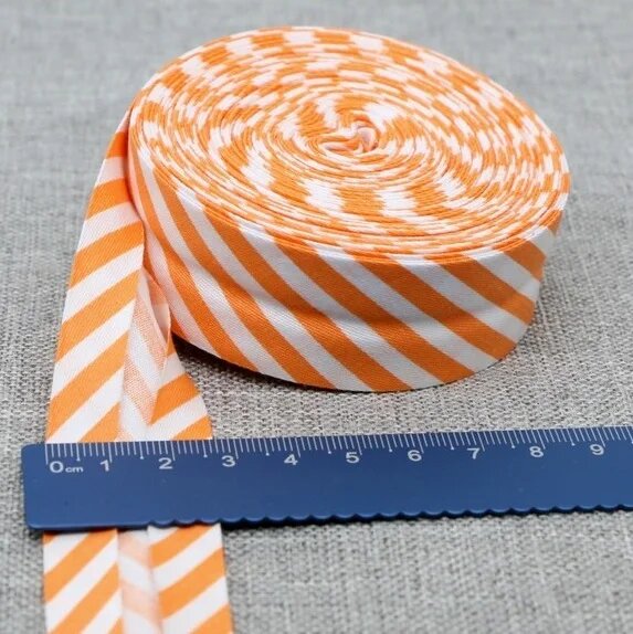 Хлопковая косая лента с принтом 25 мм x 5 м Оранжевый, 31 Orange Stripes, 2CM x 5Meters