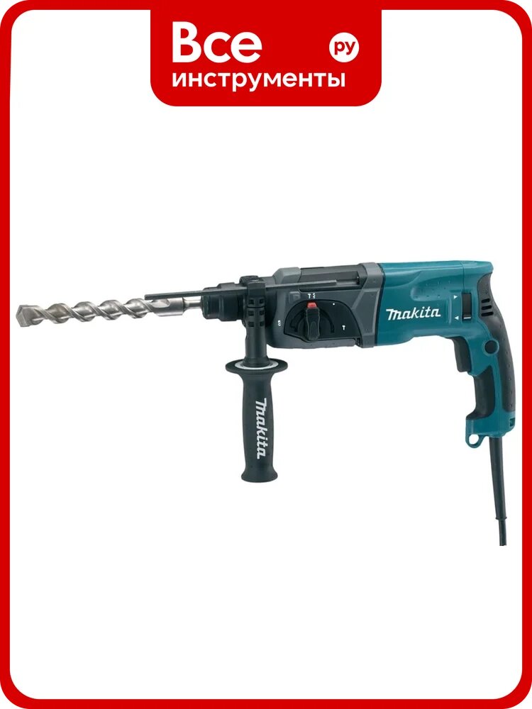 Перфоратор Makita HR2470x15 с мощностью 780 Вт, частотой ударов до 4500 уд/мин и тремя режимами работы, sds-plus хвостов