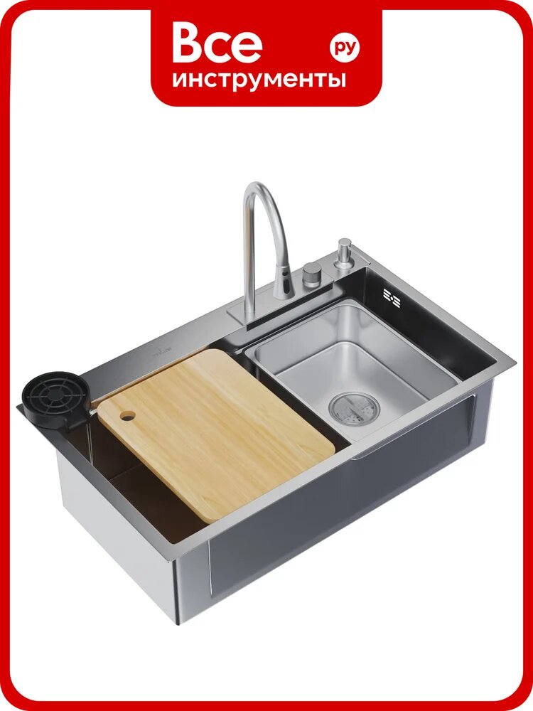 Мойка MIXLINE настольный монтаж 75x46 (3,0), выпуск 3 1/2 pro 21,5см с сифоном+дозатор+смеситель552103, 3 мм, надежно