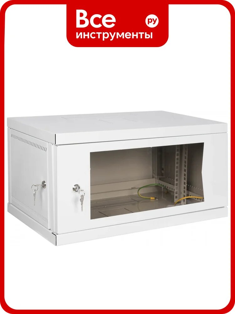 Настенный разборный шкаф кддс 19", 6U, стеклянная дверь, 600x350, серый УТ000003573