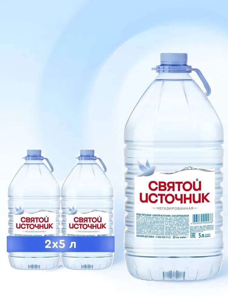 Вода негазированная Святой Источник, 2 шт х 5 л