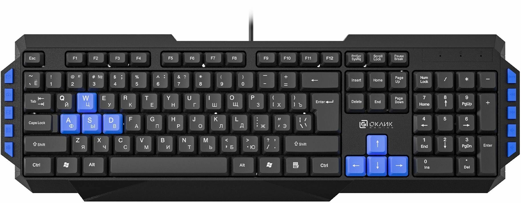 Клавиатура Oklick 750G FROST WAR проводная, USB, черный/синий