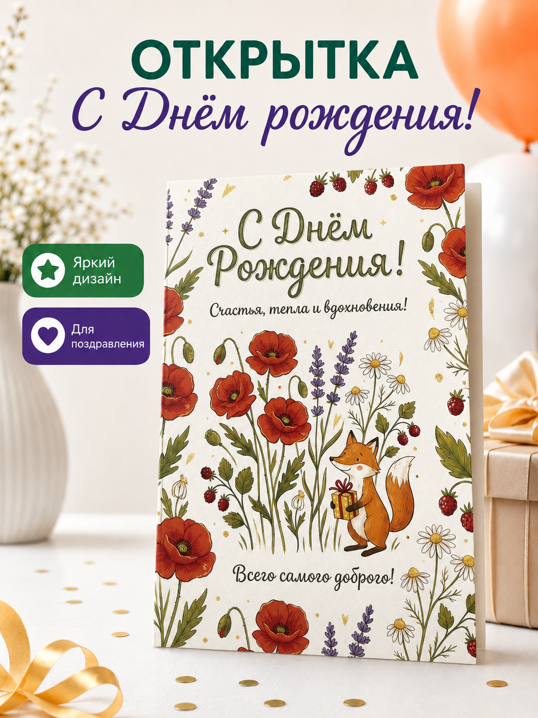 Открытка "HOMERA" "С днем рождения", поздравительная, 14.5x10.5 см