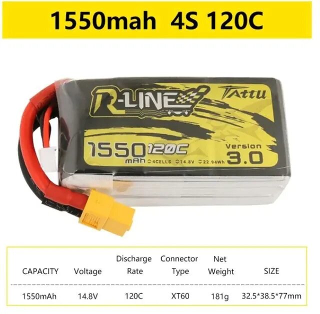 Tattu R-Line 3.0 V3 1300/1550/1800/2000mAh 120C 4S 14.8V Аксессуары для игрушечных машин XT60 Plug