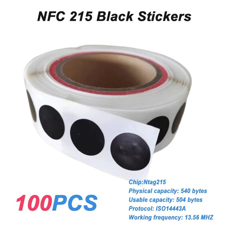 NFC Ntag215 наклейки черные 100шт
