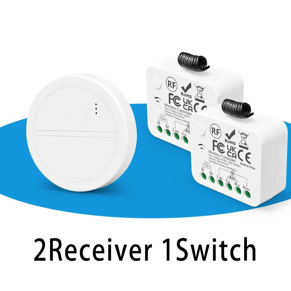 Беспроводной выключатель 433 МГц 10А 2receiver 1switch