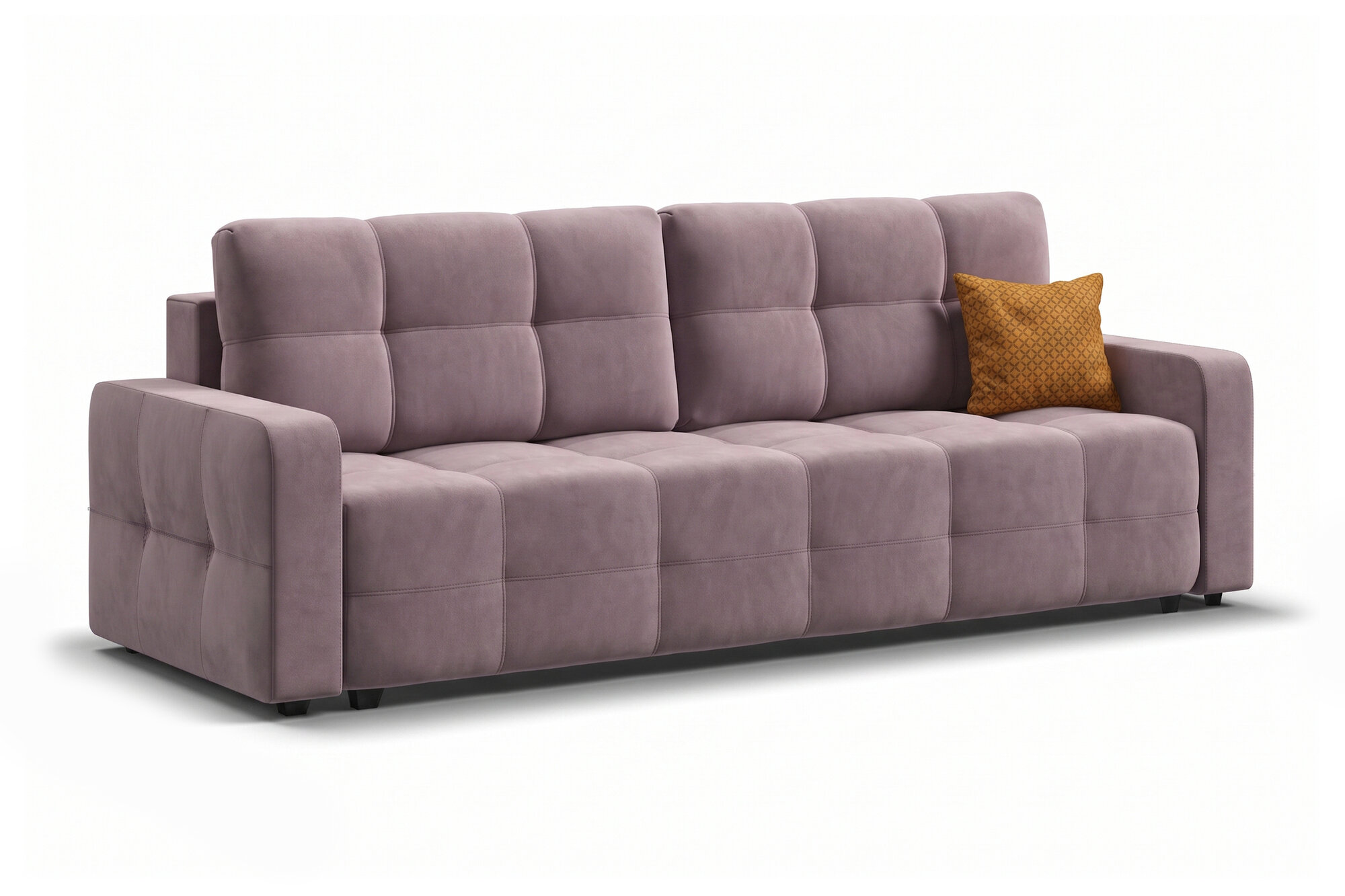 Диван прямой Нонтон Квадро, 225x100x90 см, Еврокнижка, Велюр коричневый