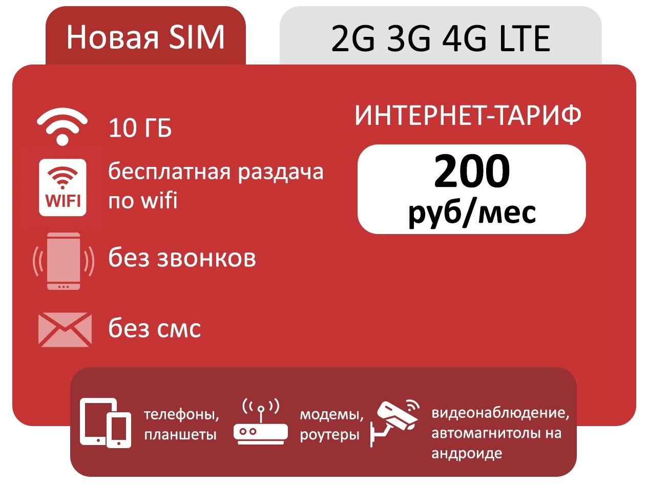 Сим карта для модема от МТС 10 ГБ АП 200р