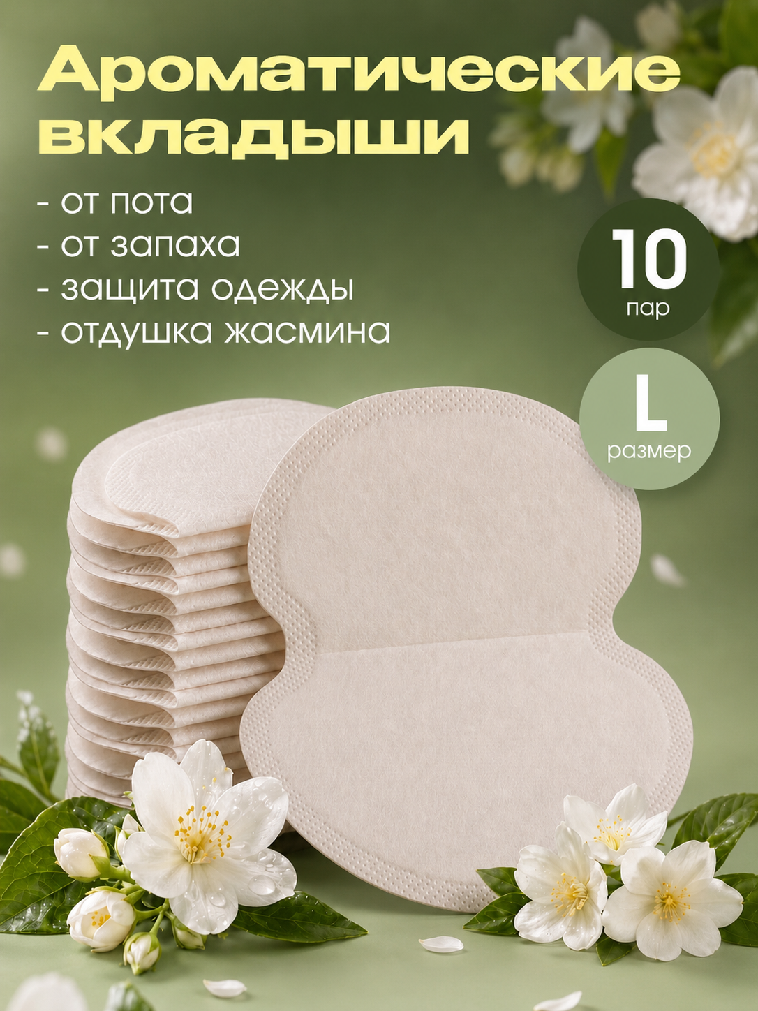 Вкладыши ароматизированные от пота для подмышек, подкладки от пятен на одежде и запаха, 20 штук (10 пар)