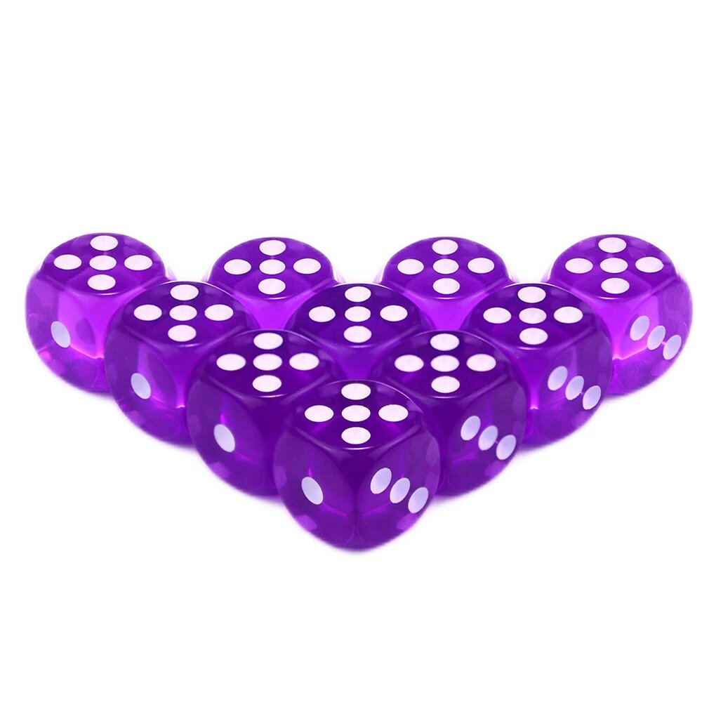 Прозрачные кубики D6, 10 шт, 16 мм, разноцветные PURPLE