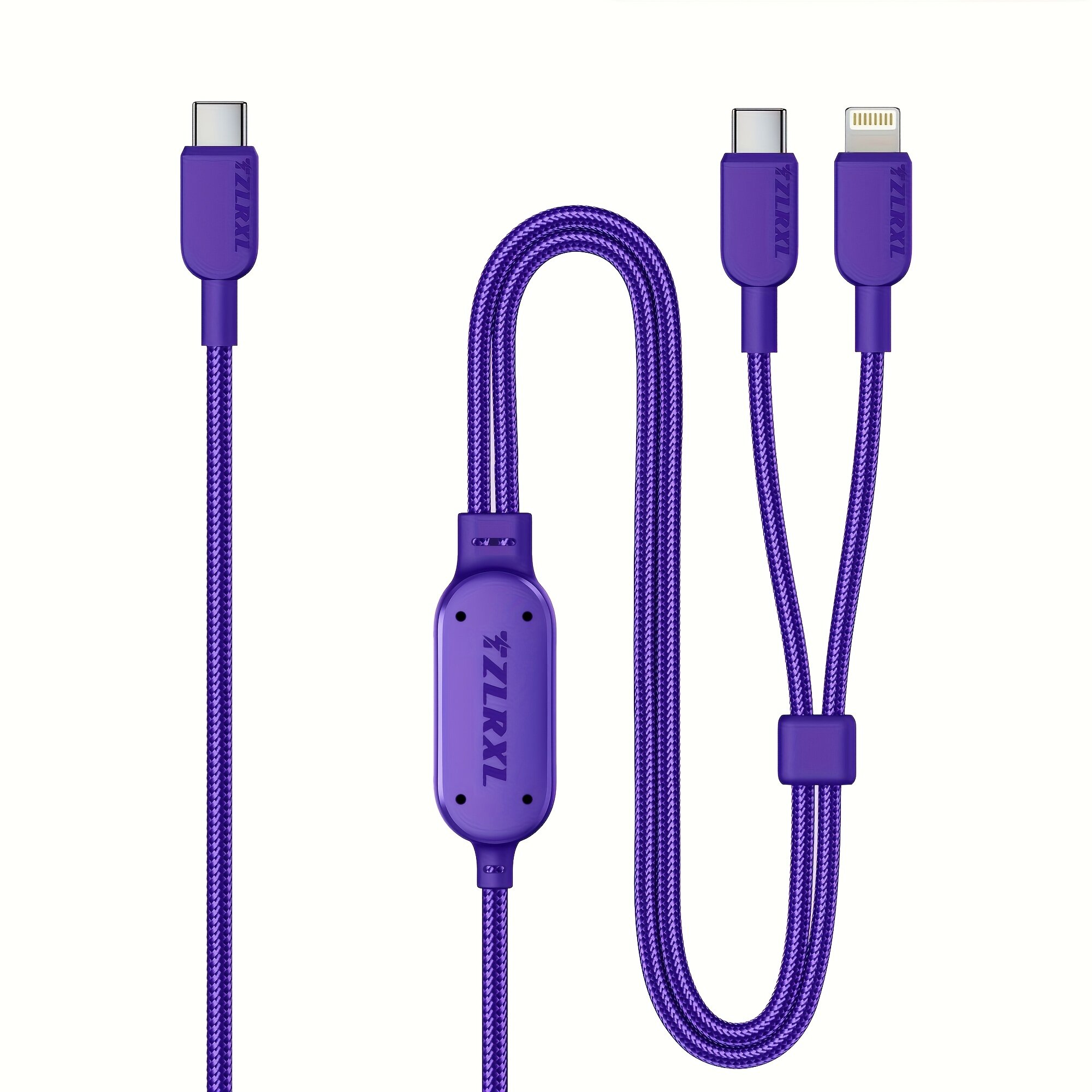 2-в-1 кабель для быстрой зарядки 100W, Type-C и Lightning, 180 см, фиолетовый, для Samsung, iPhone 17-7, MacBook/iPad, Xiaomi/OnePlus и других смартфонов и планшетов, поддержка передачи данных
