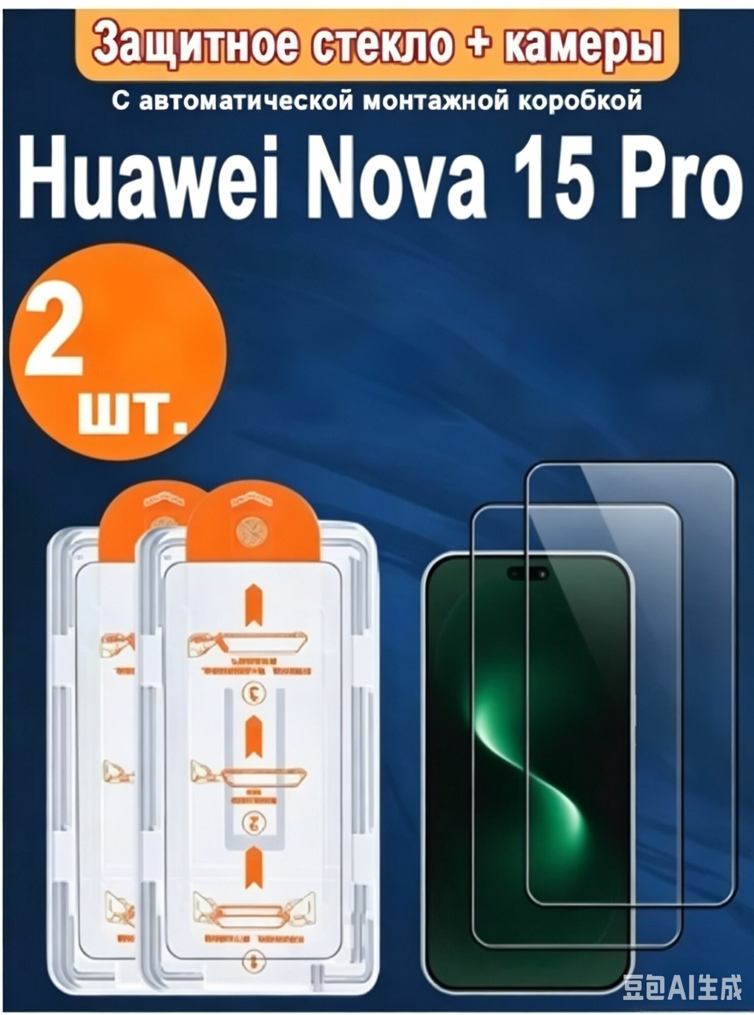Защитное стекло + камеры Huawei Nova 15 Pro (Хуавей Нова 15 Про) 2шт. с автоматической установкой - полное покрытие экрана, защита от отпечатков, 9H на камеру автоустановка комплект