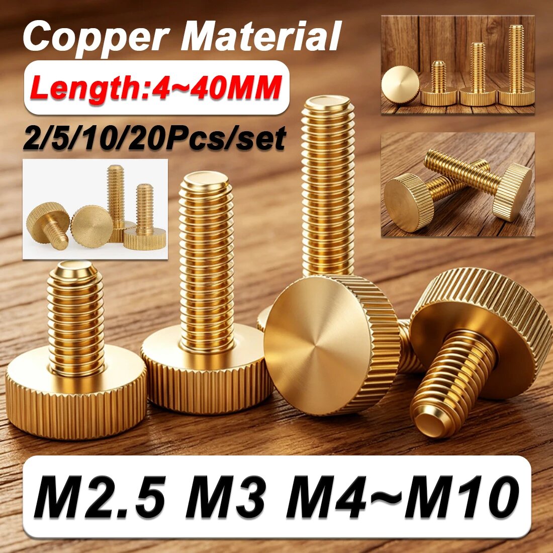 Латунные винты-барашки с накаткой M2.5-M10 M5 x 20mm -10Pcs
