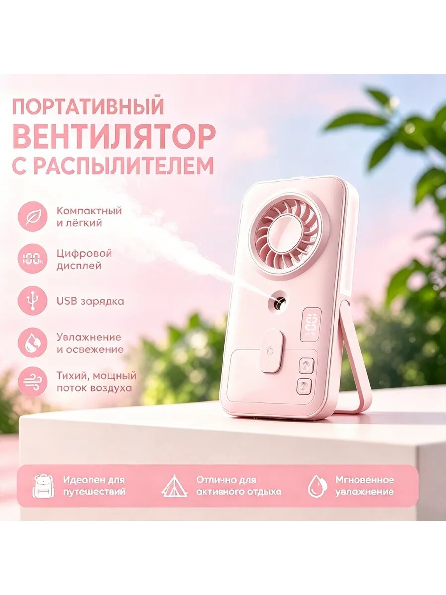 Ручной Вентилятор USB, Перезаряжаемый, с Увлажнителем Воздух