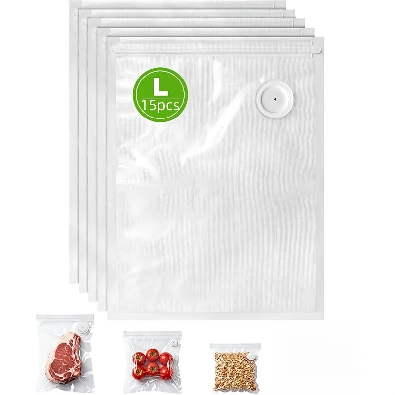 Многоразовые вакуумные пакеты для продуктов, размер L, 5 шт, для микроволновки, приготовления и заморозки, совместимы с большинством ручных вакууматоров и вакуумных машин.