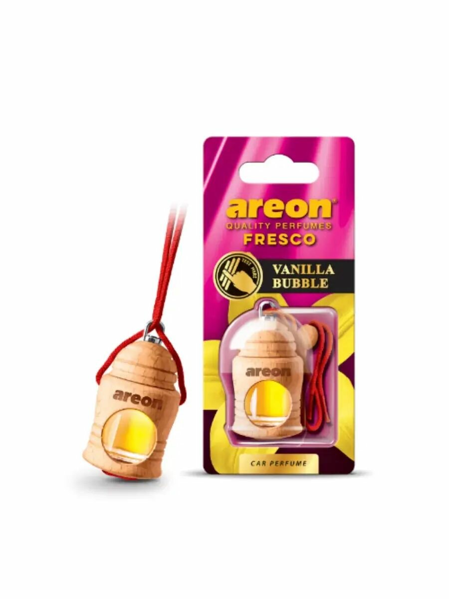 Ароматизатор Areon "FRESCO Vanilla BUBBLE", подвесной, дерево, стекло, объем 4мл