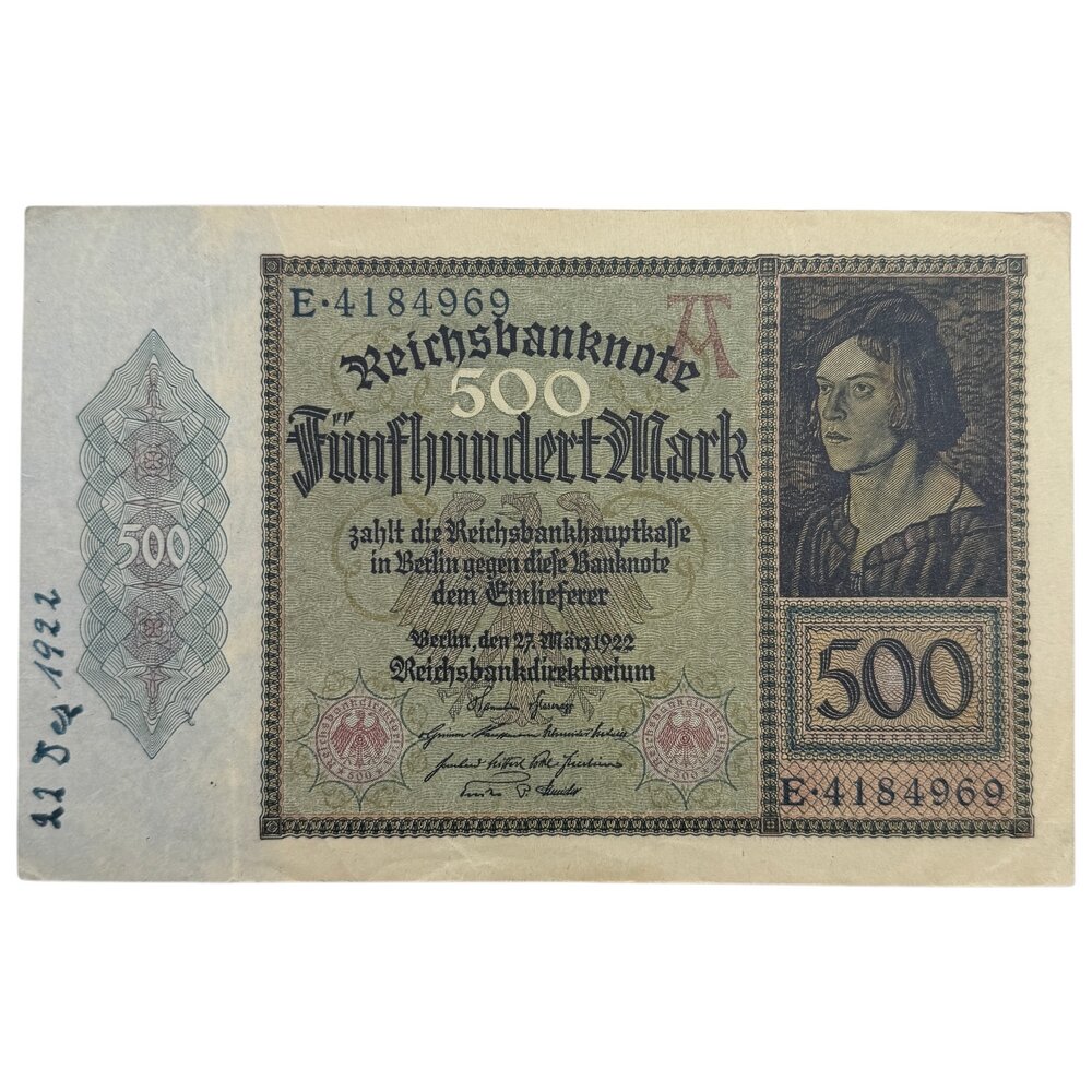 Веймарская республика (Германия) 500 марок 1922 г. (Якоб Майер) (Серия E)