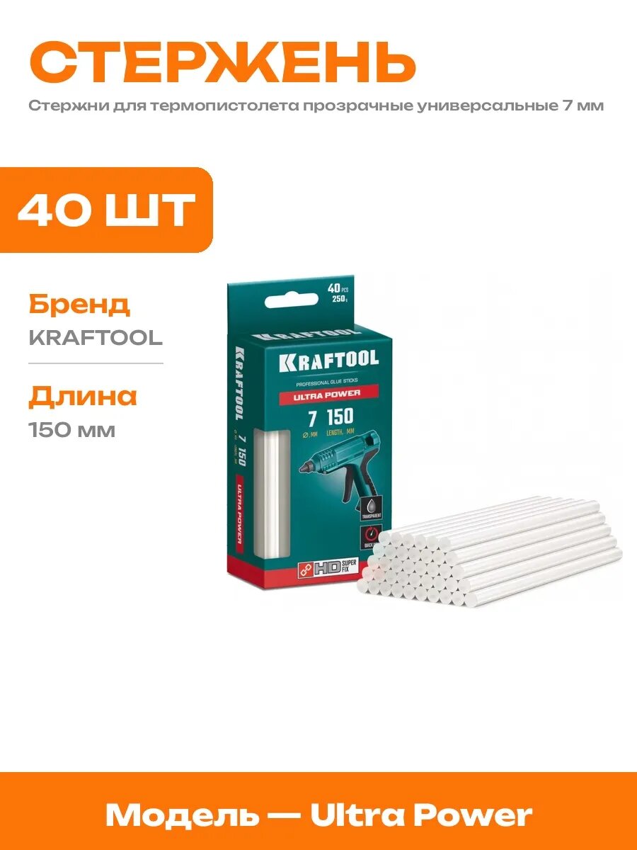 Стержни для термопистолета 7 мм 150 мм прозрачные 40 шт