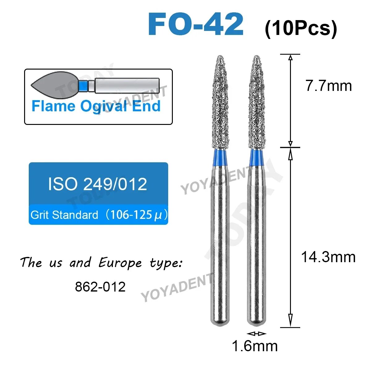 Стоматологические боры YOYADENT FG 1,6 мм 10 шт. FO-42