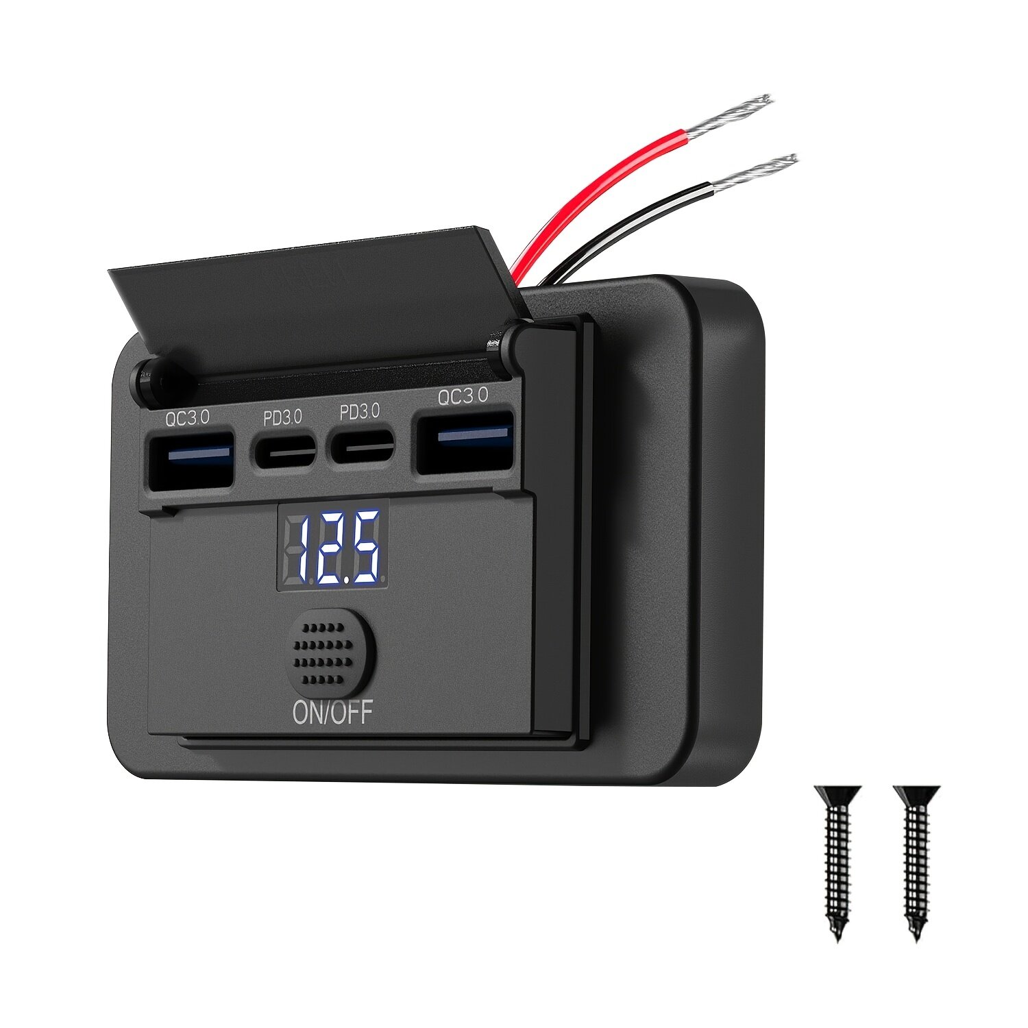 12V USB розетка панель настенная с двойным PD и двойным 18W USB зарядным устройством, выключатель, для авто, лодок, грузовиков, ATV, синий экран