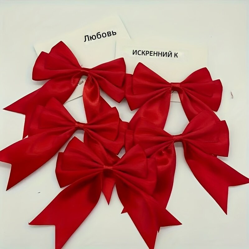 Рождественские атласные банты ручной работы, красный, 5 шт, 11x11x4 см, для подарков, свадеб и праздников