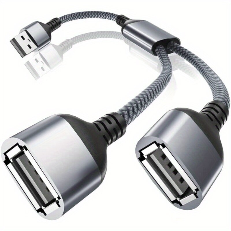 USB-разветвитель 1 на 2 (Y-кабель) USB A (папа) на 2 разъема (мама), удлинитель-адаптер, 2-портовый хаб, для автомобиля, Xbox, PS4, PS5, телефонов и ноутбука, серый, модель HQ-CAY