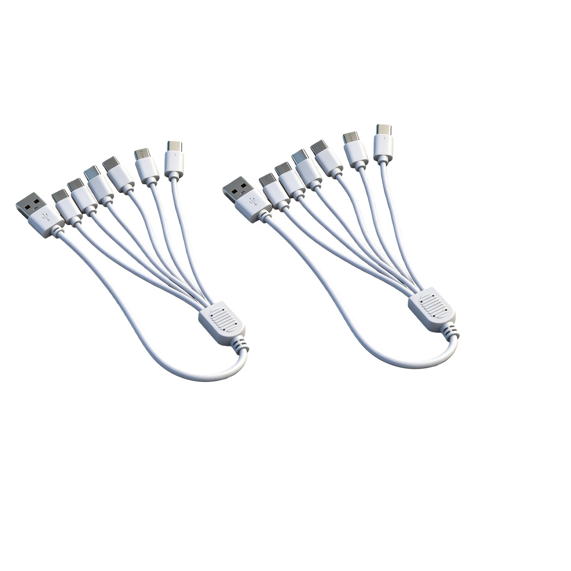 Многофункциональный ретракционный USB-кабель 6 в 1, быстрая зарядка и передача данных, совместим с Micro/Type-C для iPhone, Android, Galaxy и планшетов, белый, 2 шт.