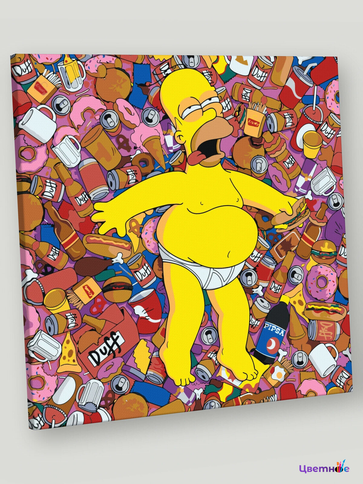 Картина по номерам на холсте с подрамником "Simpsons Симпсоны: Гомер объелся", Раскраска 40x40 см, Мультфильмы Фэнтези